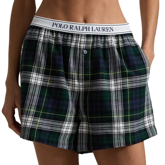 Polo Ralph Lauren Womens Plaid Flannel Boxer Short Evergreen Plaid ...